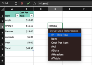 Excel structured references explained - Tech Tip Bits